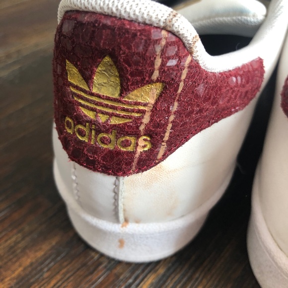 adidas | Shoes | Adidas Superstar White Maroon Snakeskin Women | Poshmark